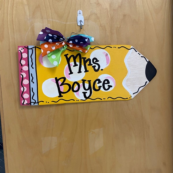 Monogrammed Teachers Pencil. Wooden Door Hanger. Teacher Appreciation ...