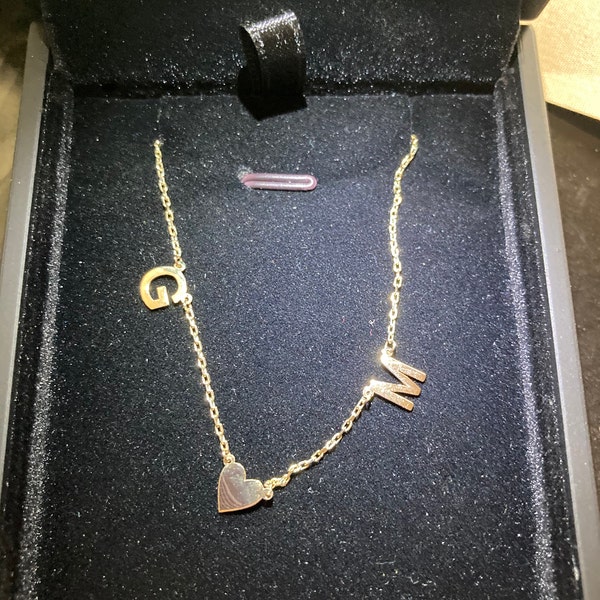 Initial 14K Solid Gold Letter Personalized Necklace, Letter Gold Letter ...