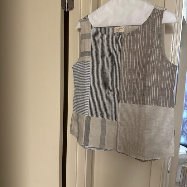 Striped Linen Patchwork Sleeveless Top - Upcycled Summer Top - Etsy