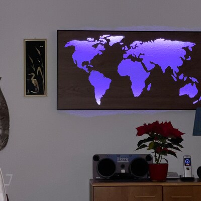 LED Wandbild Berglandschaft Bergkette mit 3D Lichteffekt in Holz auf ...