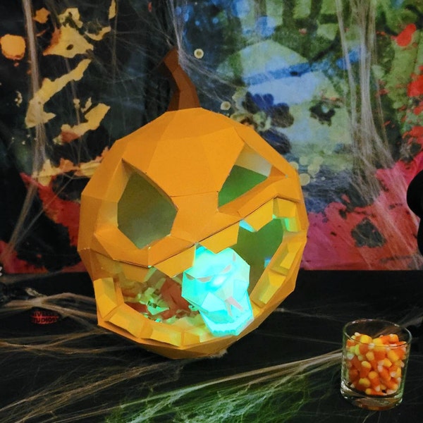 Papercraft Halloween Pumpkin With Skull, Low Poly Pumpkin and Skull ...