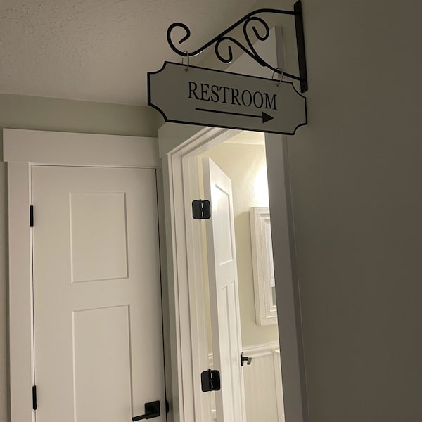 Bathroom Street Sign Double Sided Restroom Sign With Arrow Farmhouse ...