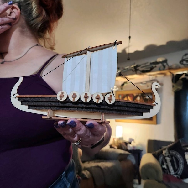 Viking Ship Model, Wooden Model Longboat, Viking Longship Float, Small ...