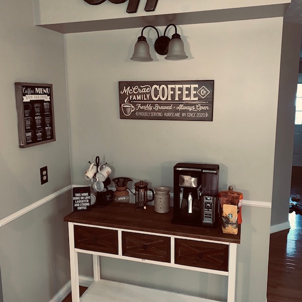 Personalized Coffee Shop Farmhouse Retro Style Wood Sign. 3 Sizes 9 ...