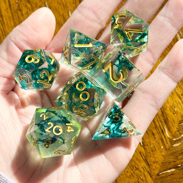 Dnd Dice / Sharp Edge Dice / Glitter Dnd Dice Set / Cloudbreaker / Blue ...