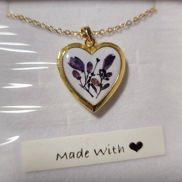 Handmade Pressed Flower Lily Heart Locket Necklace Floral Locket With ...
