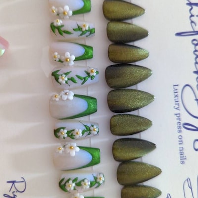 Pink Geode Nails 10 Piece Press on Nail Set Geode Crystal Nails - Etsy