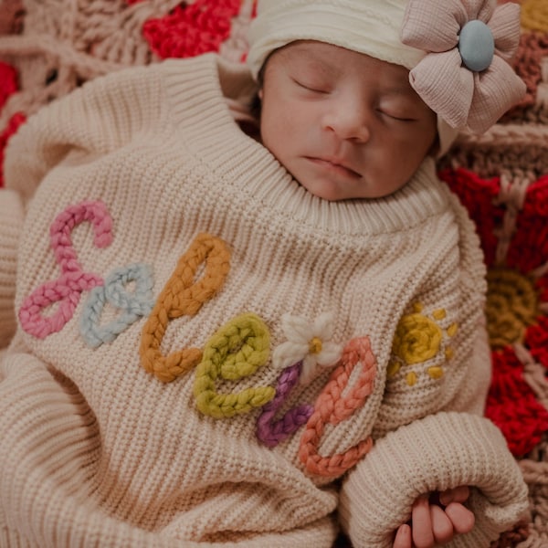 Personalized Baby Name Sweater | Hand-embroidered Custom Newborn Gift ...