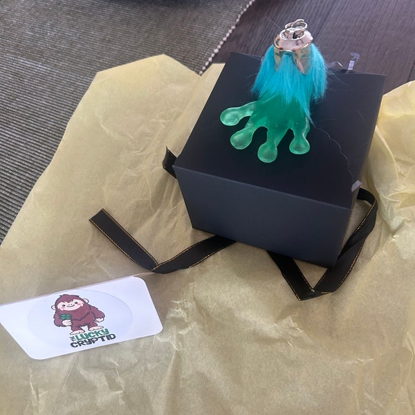 Loveland Frogman Keychain Fuzzy Frog Foot Lucky Lizard Man Key Holder ...