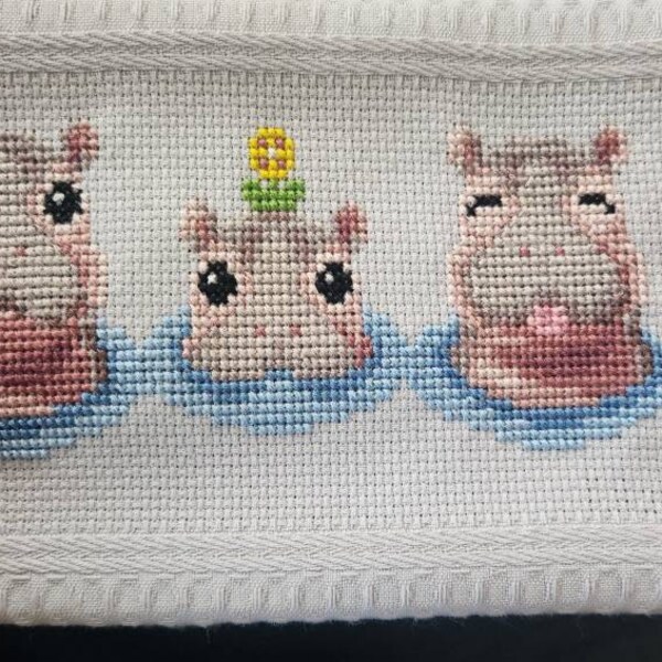 Hippopotamus Cross Stitch Pattern PDF Bundle - Hippo + Smiling Hippo + Half-submerged Hippo ...