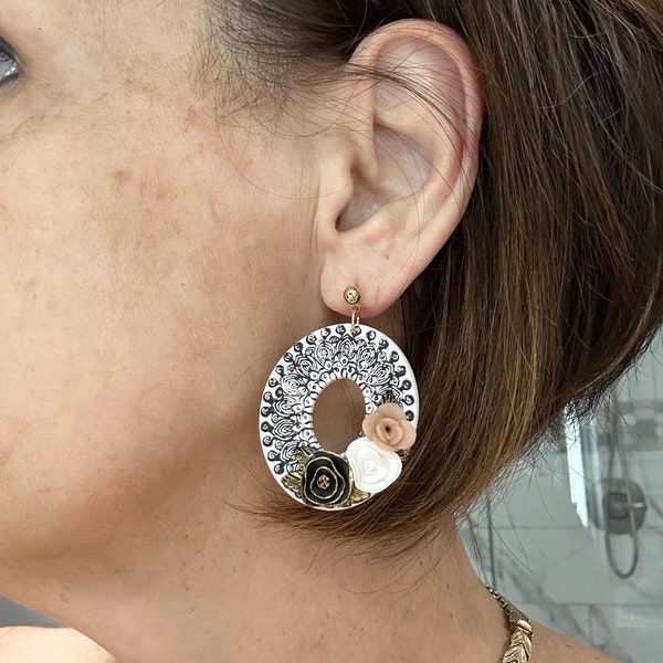 Oval Gothic Clay Earrings / Polymer Clay Earrings, Clay Earrings ...