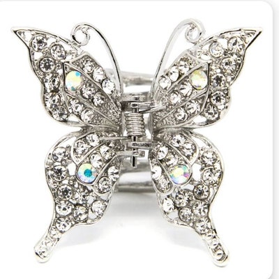 Butterfly Metal Silver Color Crystal Rhinestones Hair Claws Clip Bridal ...