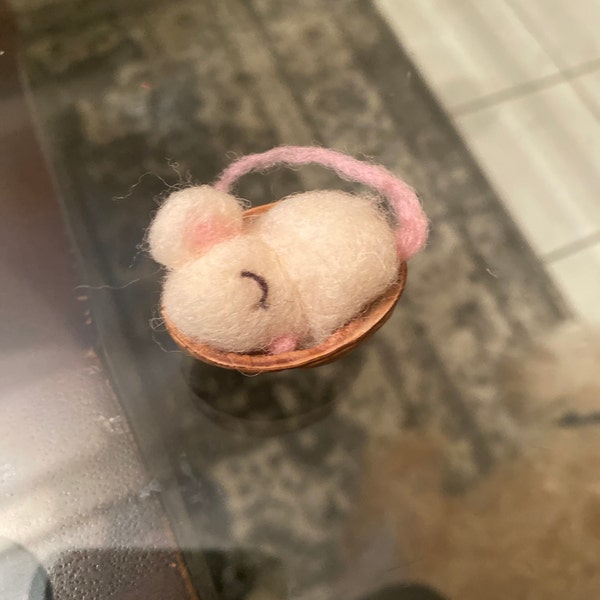 Sleepy Mouse in Walnut Shell Baby Mouse Felted Mouse Fridge Magnet ...