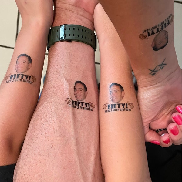 50th Birthday Party Custom Temporary Tattoos, If Lost, Buy Me a Drink ...