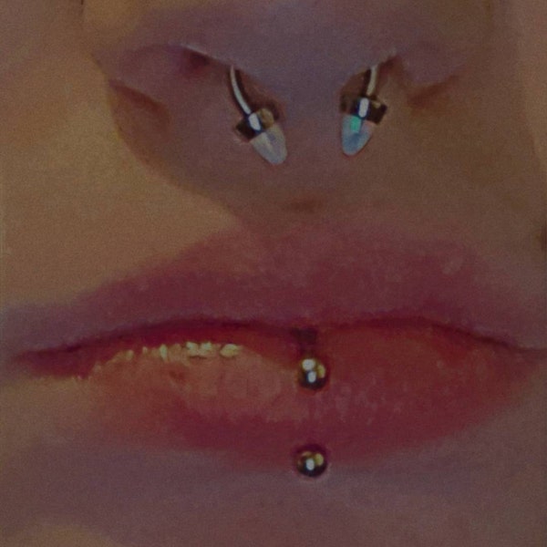 16G Titanium Internally Threaded Opal Spike Horseshoe Ring/ Opal Septum ...