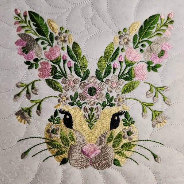 Floral Bunny Machine Embroidery Design: Pastel Leaf Animal, Bunny ...