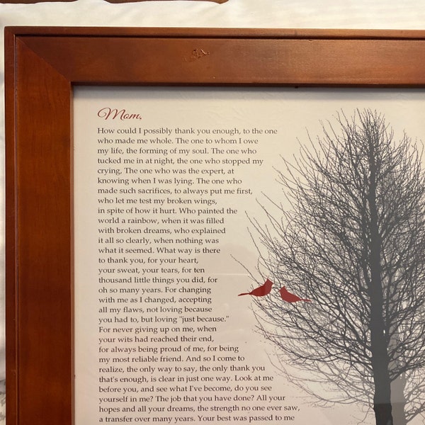 Gift for Mom Poem, for Mother From Son or From Daughter, Cardinal Bird ...