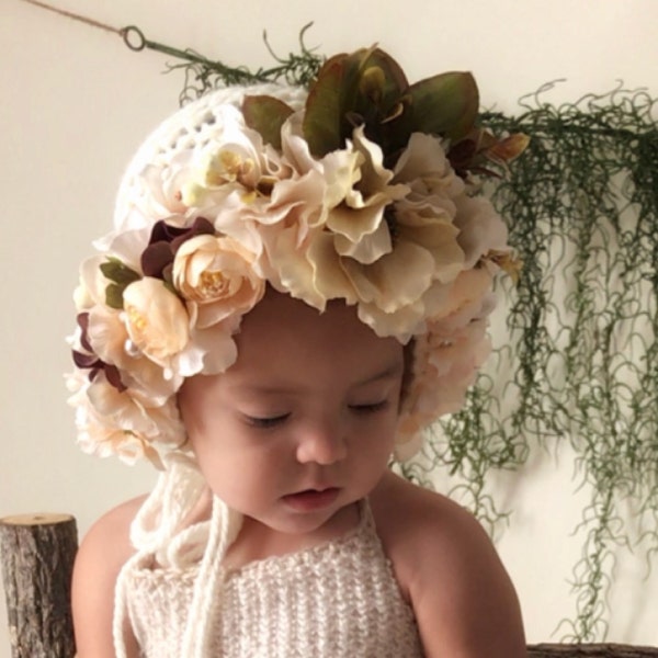 Flower Bonnet, Floral Bonnet, Garden Bonnet, Sitter Bonnet, Baby Hat ...