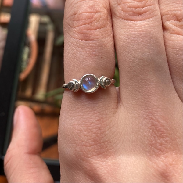 Silver Moon Ring, Genuine Moonstone Ring, 925 Sterling Silver Ring ...