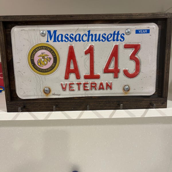 Rustic Wood License Plate Frame With Cut Nail Key Hooks - Man Cave ...