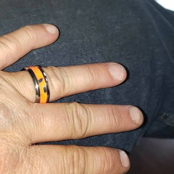 Orange Meteorite Glow Ring, Tungsten Ring, Meteorite Ring, Mens Wedding ...