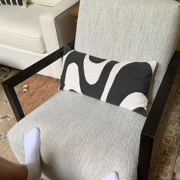 Black White Pillow, Hand Made, Hemp Pillow Cover, Painted Hemp Cushion ...