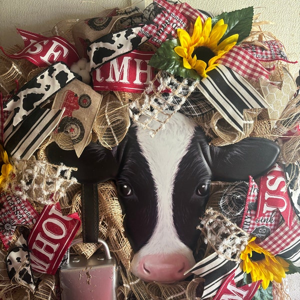 Farmhouse Cow Wreath, Farmhouse Swags, Farmhouse Wreath, Farmhouse ...