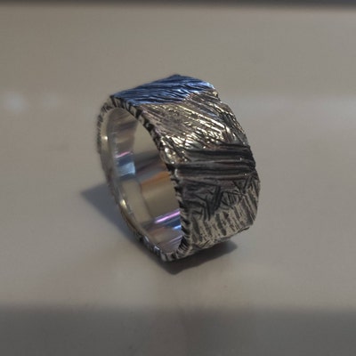 Raw Scratch Textured Wedding Band, Hammered Ring Men, Rustic Jewelry ...