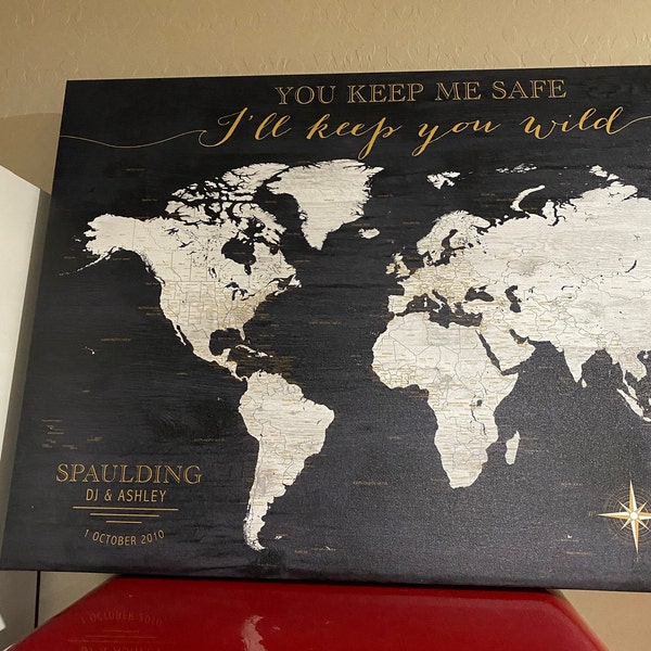 World Map Gift, Personalized Text, Customized Anniversary Gift for ...