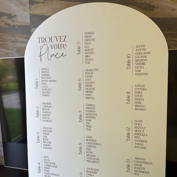 NEUTRAL Wedding Table Plan Panel | Arched Wedding Sign | Guest List ...