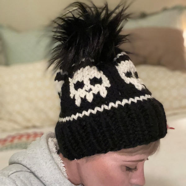 Skull Beanie // Halloween Knit Hat, Halloween Costume for Kids, Adult ...