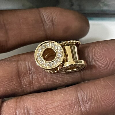 Solid Gold Ear Tunnels Diamonds 14k Ear Gauges Plugs Gauge Ear Lets ...