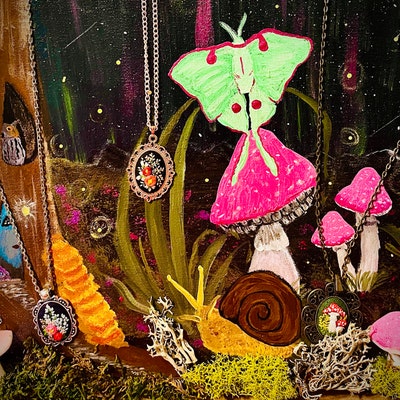 Landscape Embroidered Necklace, Scenery Hand Embroidery Pendants ...