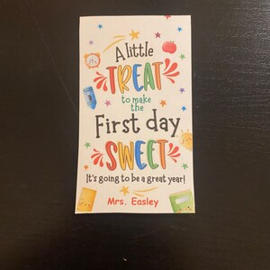 First Day of School Sweet Treat Tag, Teacher Cookie Tag, Welcome Back ...