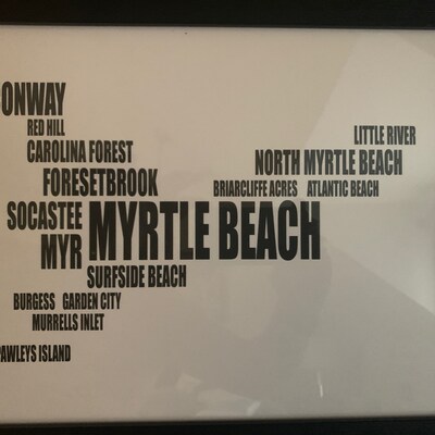 Myrtle Beach Typography Map South Carolina Text Art Print - Etsy