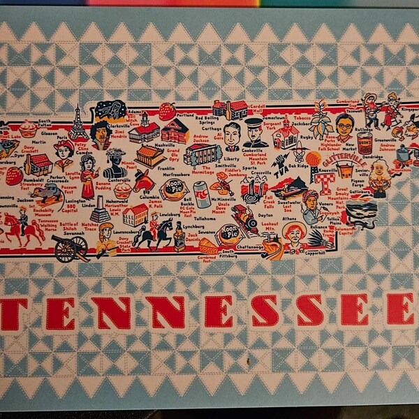 Tennessee Map Postcard, Iconic Landmarks, 4.25x6" - Etsy