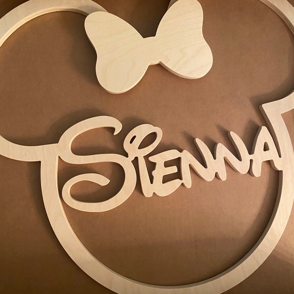 Disney Minnie Mouse, Wooden Minnie Mouse With Bow, Wooden Name Sign ...