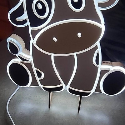 Cute Cow Light Sign, Cow Neon Like, Cow Night Light, Edge Lit LED, Cow ...