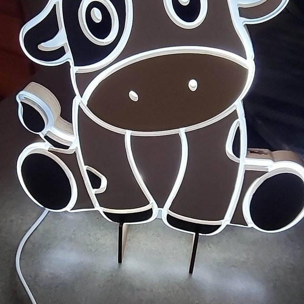 Cute Cow Light Sign, Cow Neon Like, Cow Night Light, Edge Lit LED, Cow ...