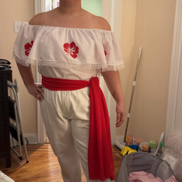 Plena, Bomba or Jibara Outfit. White Blouse, With Lace, Skirt, Waist ...