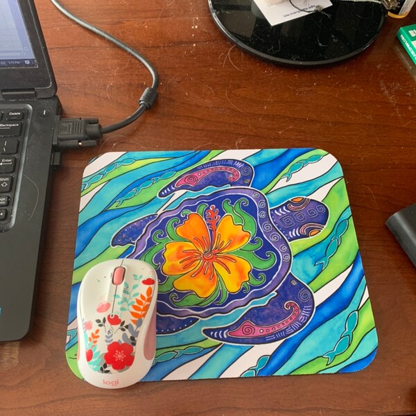 Hibiscus Turtle Tropical Flower Sea Turtle Art Mousepad for Computers ...