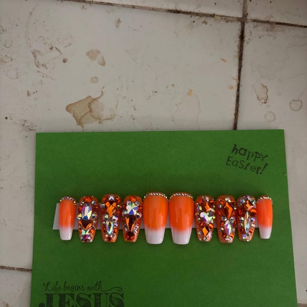 GOLD Beauty- Rhinestone XXL Ballerina Gel Press on Nails | Reusable ...