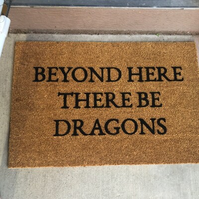 Dragon Doormat, Beyond Here There Be Dragons, Outdoor Welcome Mat ...