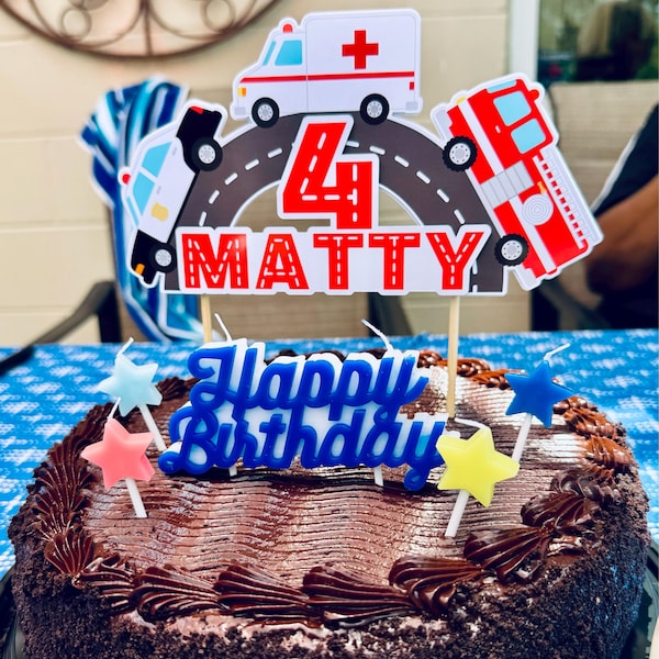 Personalized Rescue Vehicle Cake Topper, Emergency Vehicle, Fire Truck ...