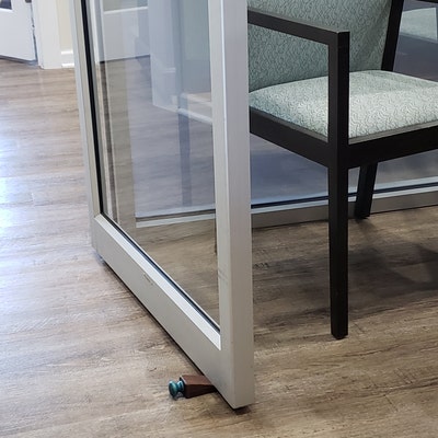 Small Walnut Wedge Shape Door Stop With Blue Handle, Door Stopper ...