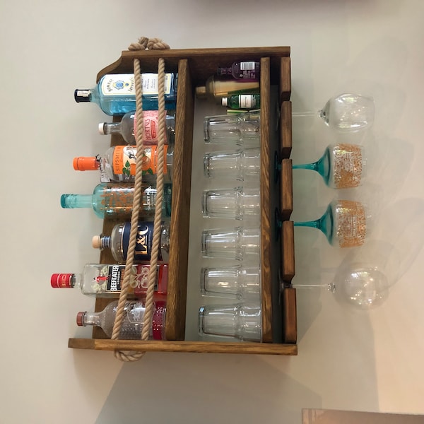 Handcrafted Rustic Wooden Drinks Rack: Wall Mounted Home Bar - Etsy