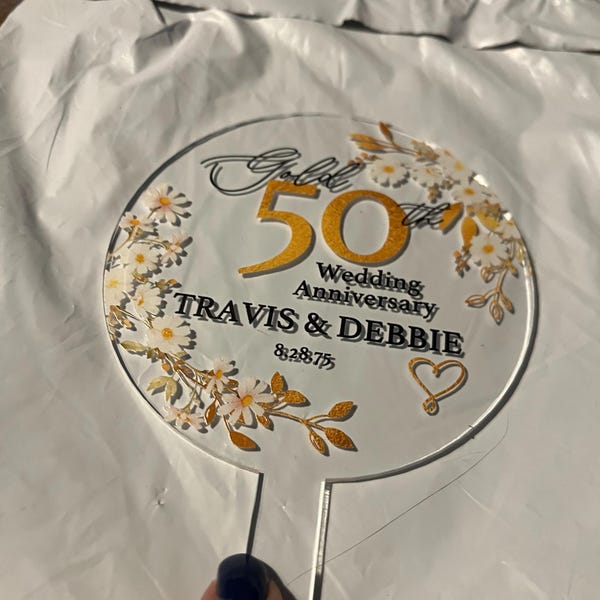 Golden Anniversary Cake Topper 50th Anniversary Cake Topper Round ...
