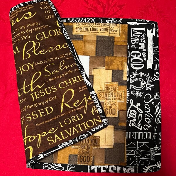 Religious Christian Fabric by the Yard, Brown Gold Faith Bible ...