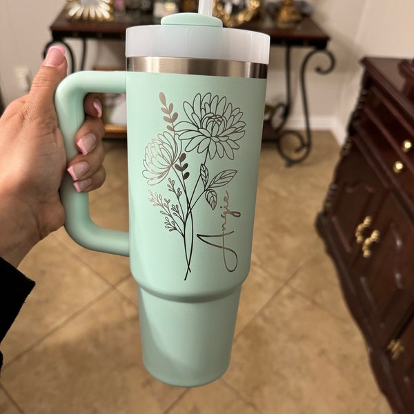Birth Flower Cup Tumbler With Name, Stanley Cup, Personalized Birth ...