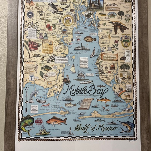 Mobile Bay Map, Alabama - Etsy